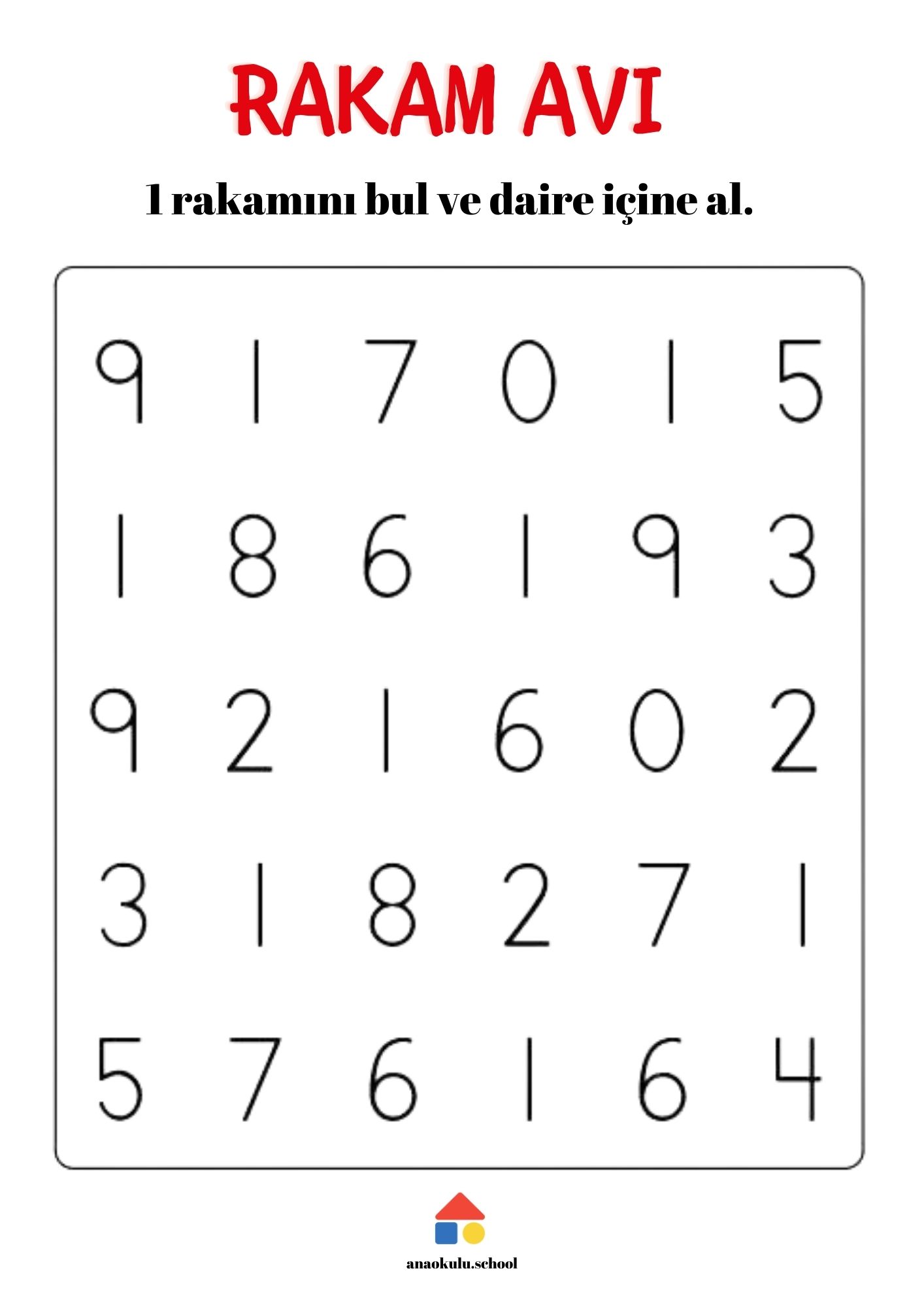 1 Rakamı Okul Öncesi Etkinlikleri - Evimdeki Anaokulu